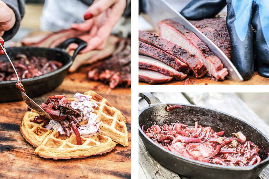 Brisket Slices & Burnt Ends on Potato Waffle – FIRE&FOOD